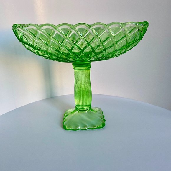 Accents | Trellis Pattern Green Glass Compote | Poshmark